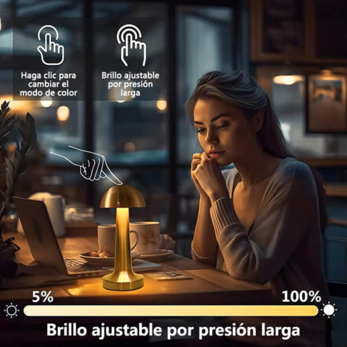 Lámpara Mesa Decoración Moderno 3 Colores Recargable Luz Led DORADO HONGO