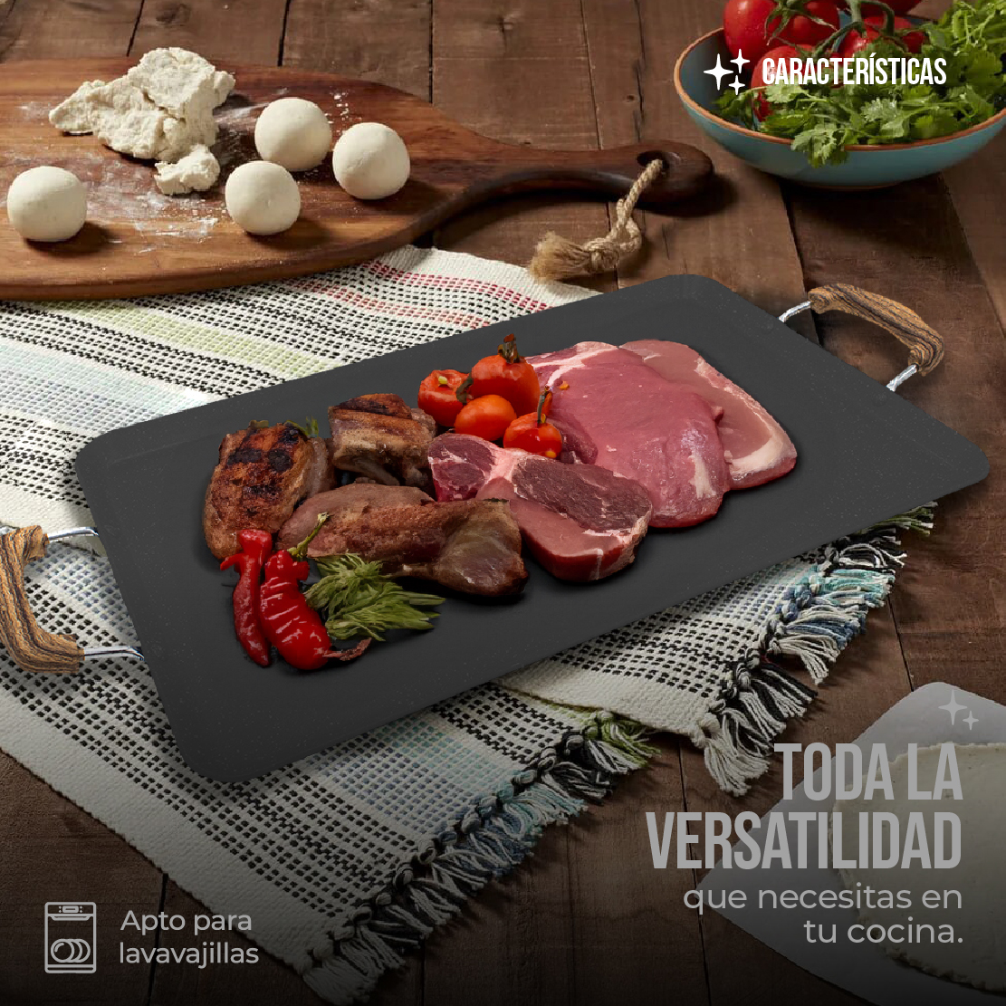 Comal De mármol Antiadherente Rectangular 60 Cm Gris
