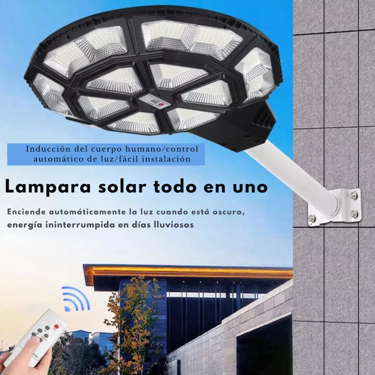 Lampara Led Solar Suburbana Alumbrado Publico 1500w Con Tubo Color Negro