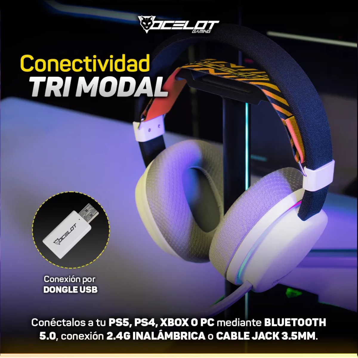 Audífonos Gamer Phantom H1 para Xbox One PS4 PS5 PC MAC Alámbrico Inalámbrico USB Blanco