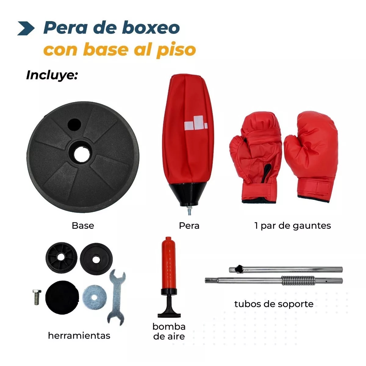 Pera Saco Boxeo Con Base + Guantes De Box + Bomba Box Pro