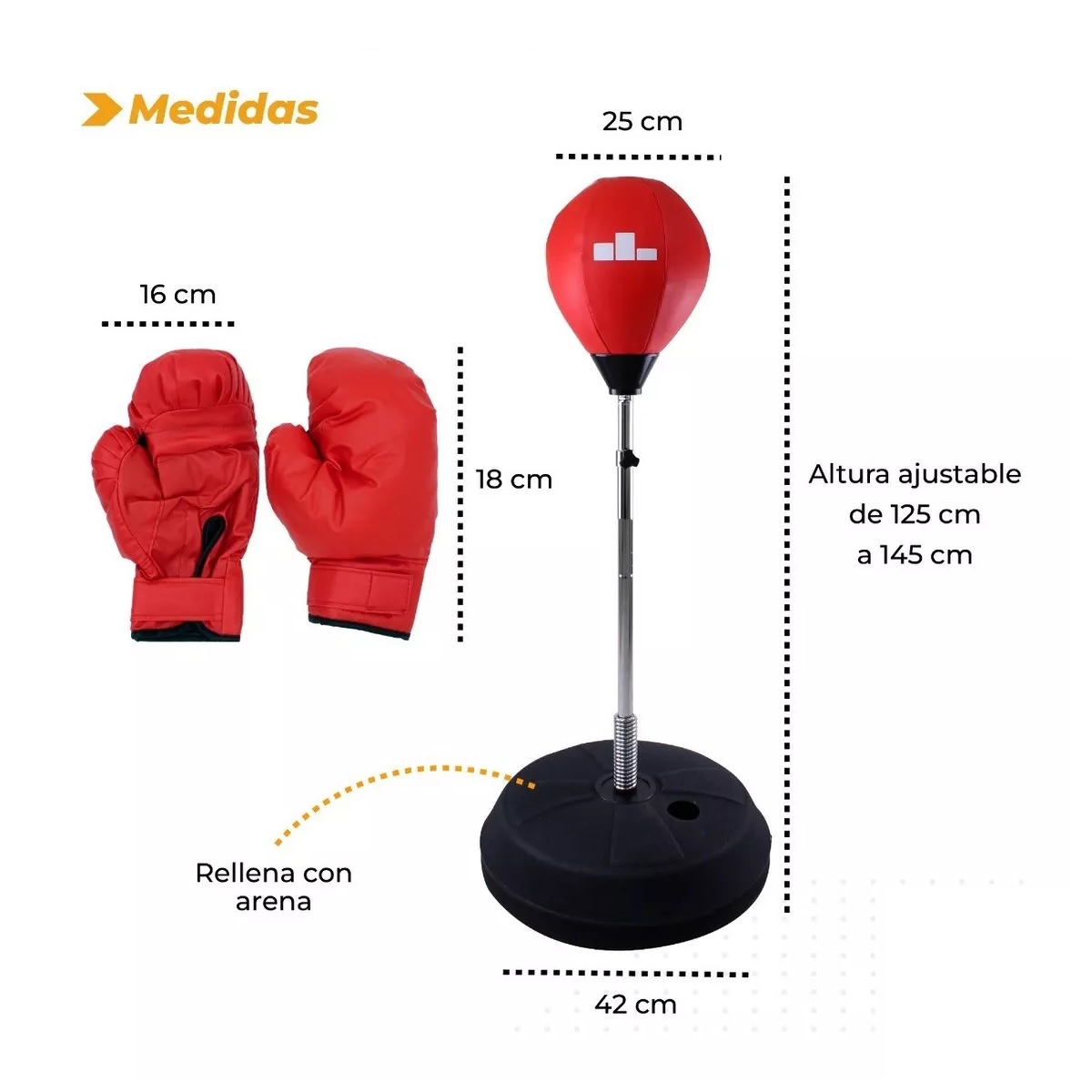 Pera Saco Boxeo Con Base + Guantes De Box + Bomba Box Pro