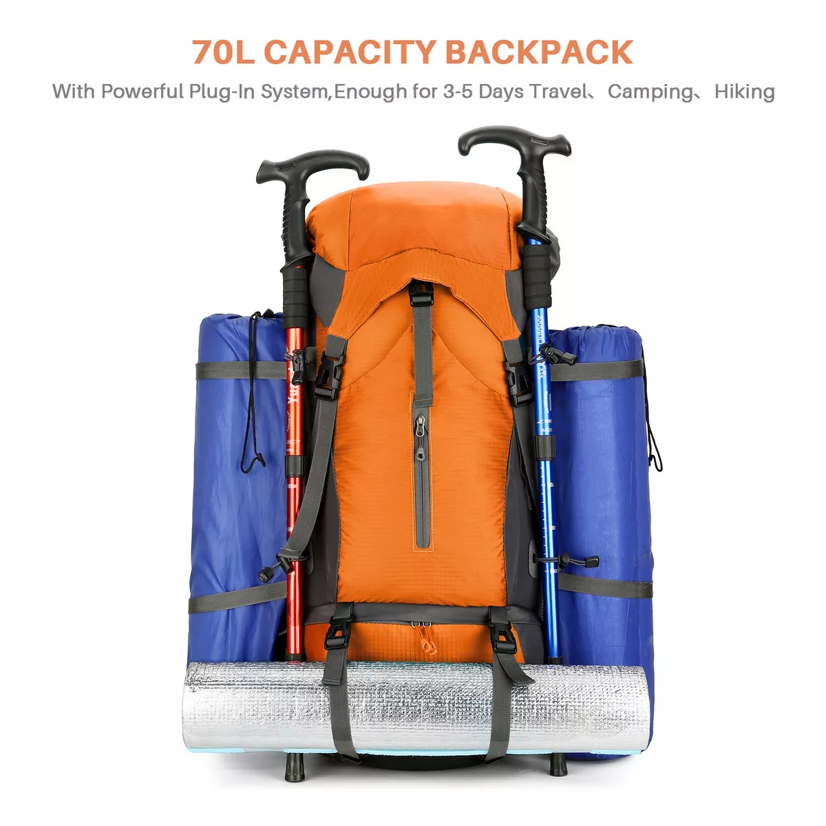 Mochila Táctica Impermeable Alta Capacidad 70l Naranja