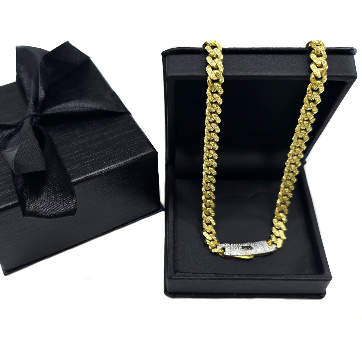 Cadena Monaco Diamantada De 6.5mm 45cm De Largo Oro 10k