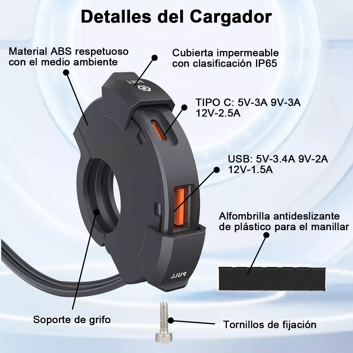 Cargador Celular Moto Adaptador Impermeable Doble Usb Type C