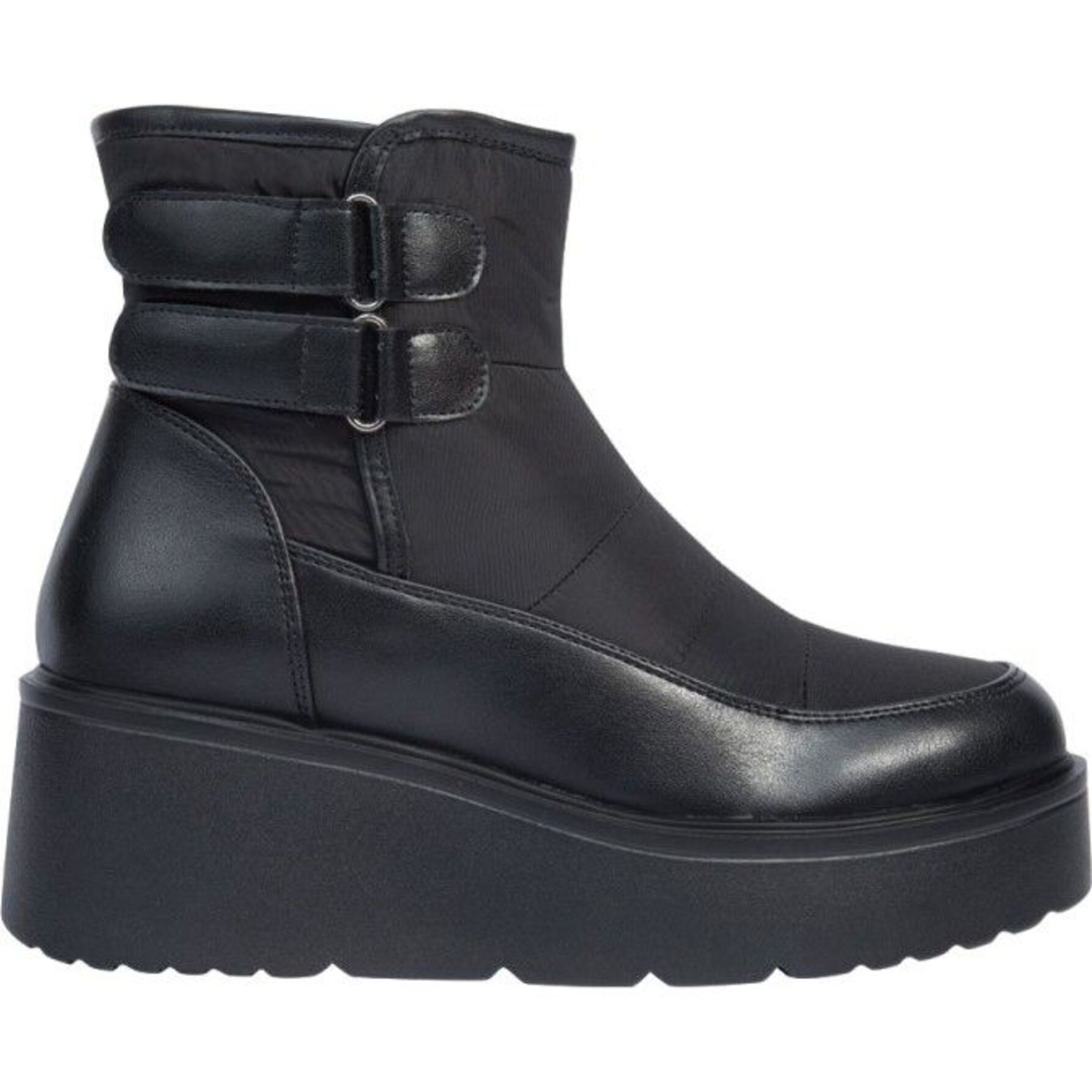 Botas para mujer, cortas, con plataformas, hebillas y acabado textil ...