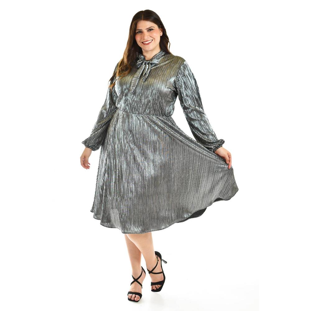 Vestido plisado con laso Roman Fashion /Tallas Extras, 4322 (Plateado)