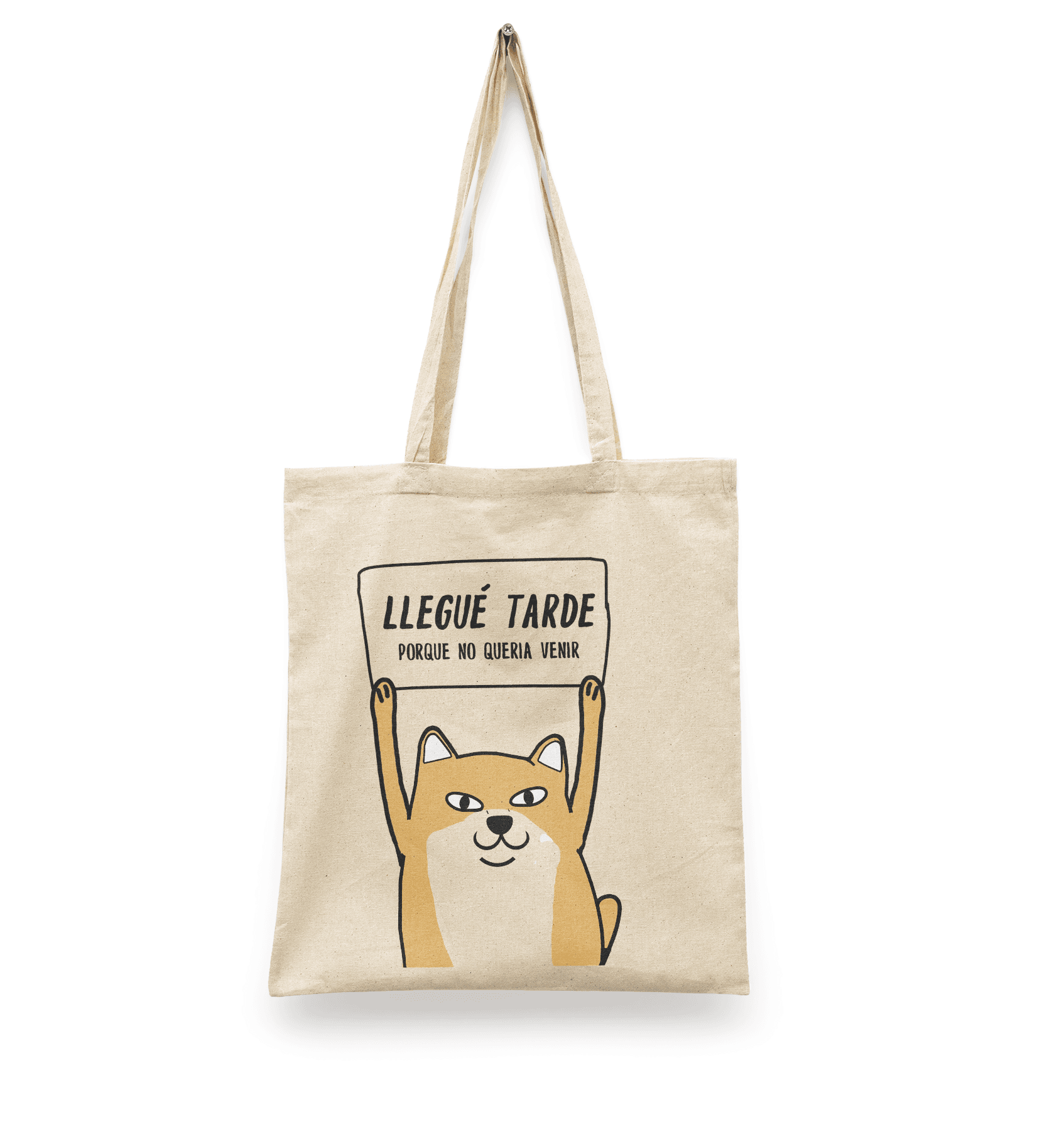 Tote Bag Perrito llegué tarde | Bolsa Manta Beige Meme Perrito | Diseño ...