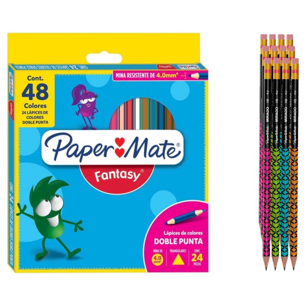 Paper Mate Fantasy Combo, 24 Lápices Dobles 48 Colores, 12 Lápices de ...