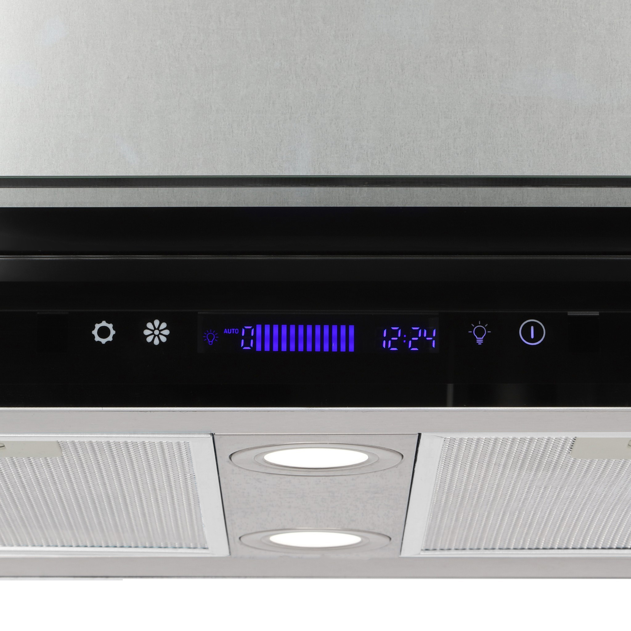 Combo Parrilla Cristal 87cm Ceres Y Campana Tipo Isla Cristal Recto Fordex.