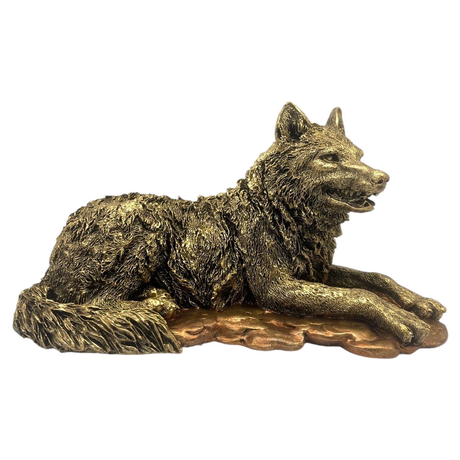 Escultura De Lobo Echado 16cm (Dorado)