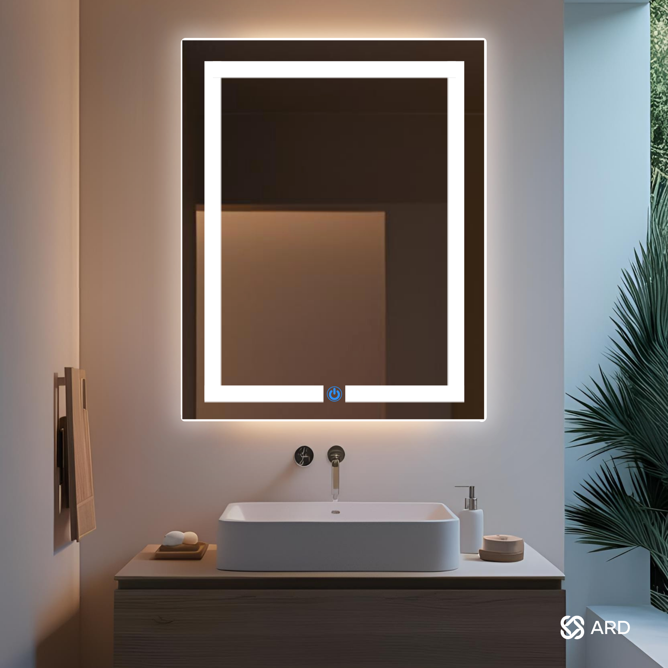 Espejo LED Decorativo Rectangular ARD Glanz Luminous Glass 78 x 60 cm con Luz Frontal, Sensor ...