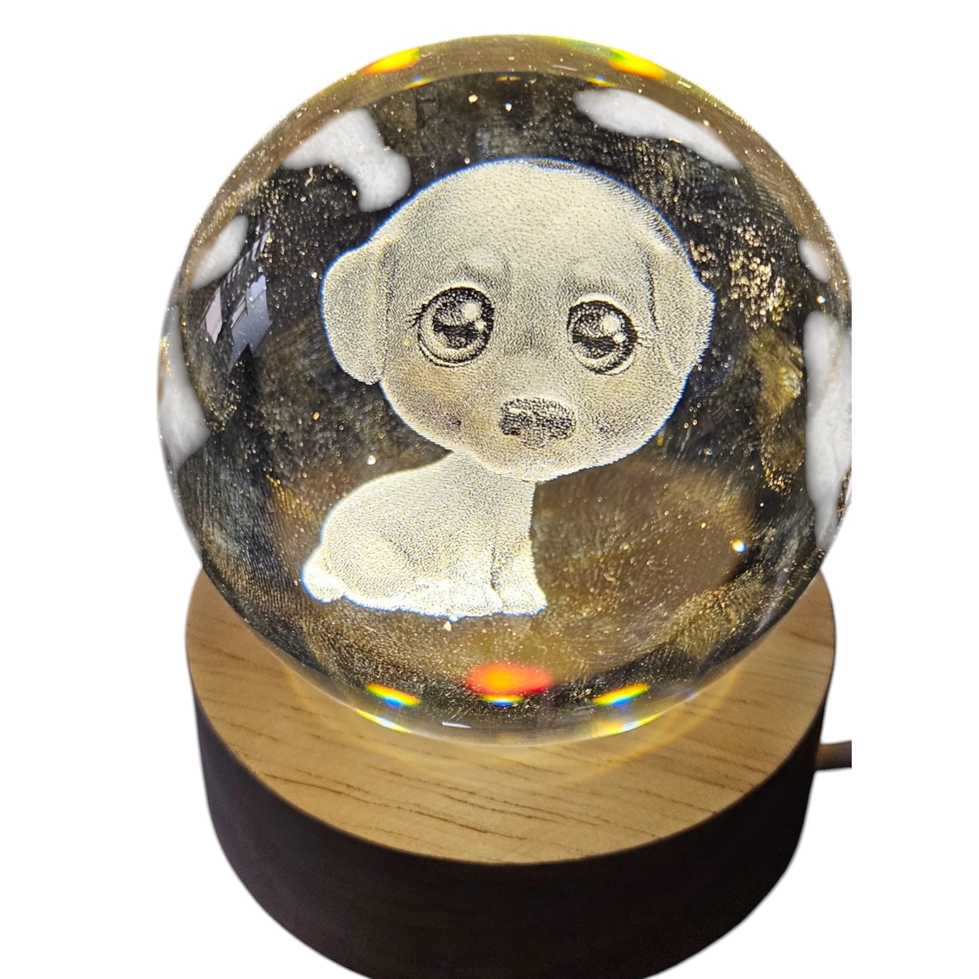 Lampara pequeña, bola esfera de cristal de cable usb, perrito
