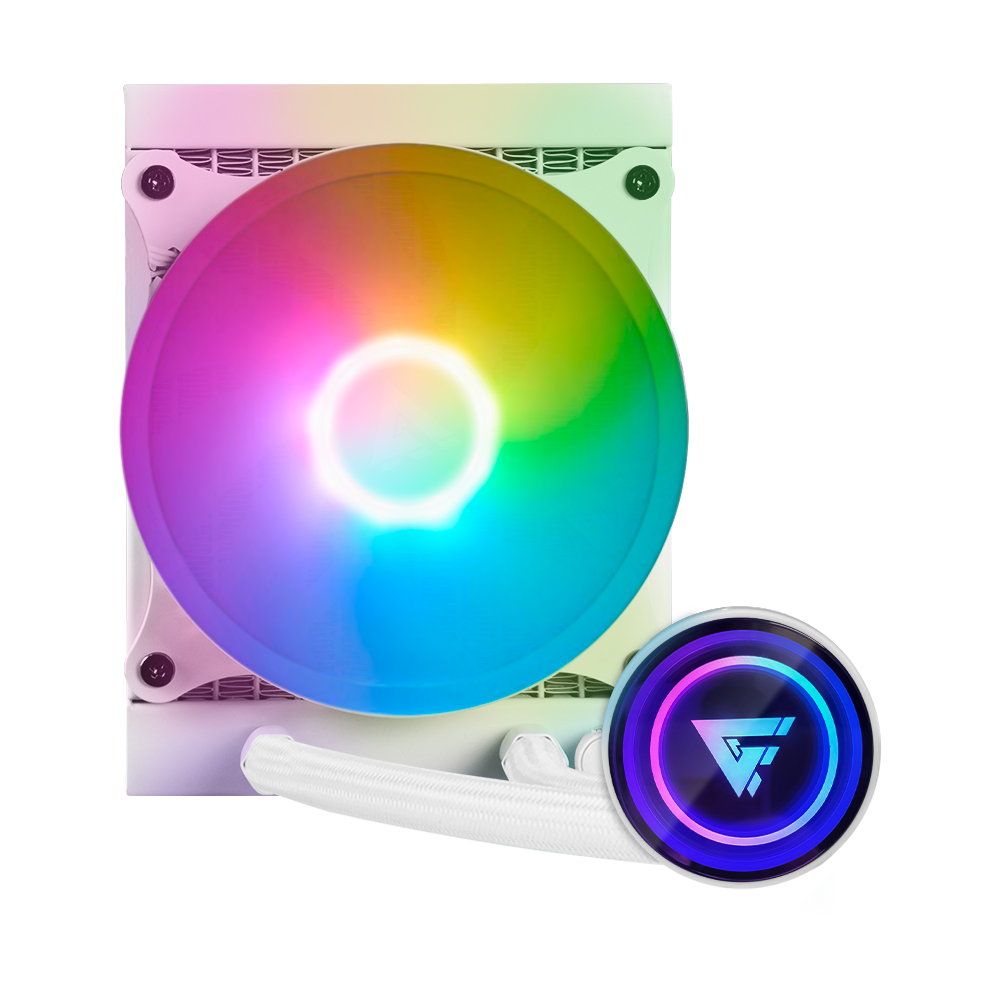 Enfriamiento Liquido Game Factor 1X120mm RGB TDP 150W 70 CFM, BLANCO LQG501-WH
