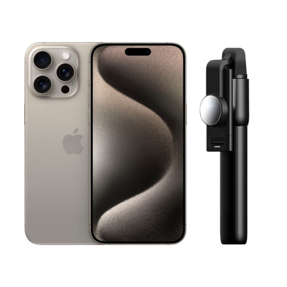 iPhone 15 Pro 128GB Natural E-SIM Reacondicionado + Baston Bluetooth