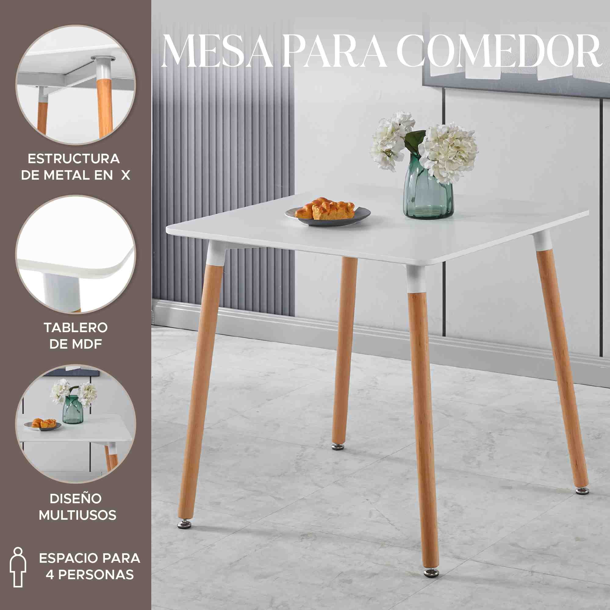 Mesa De Comedor Cuadrada Estilo Eames Minimalista Moderna Blanca