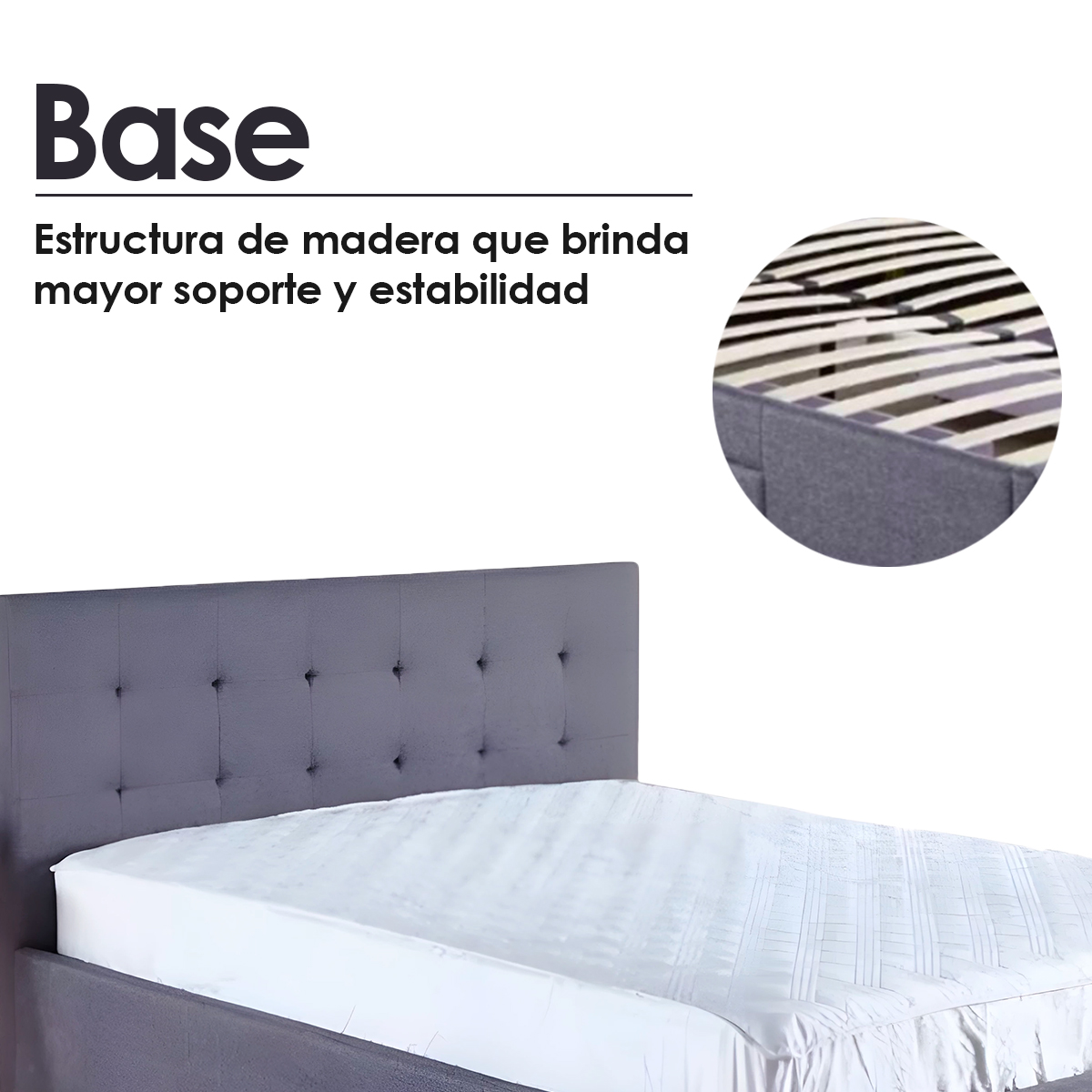 Base Para Cama Queen Size Ilios Innova Cama-pd054 Color Gris