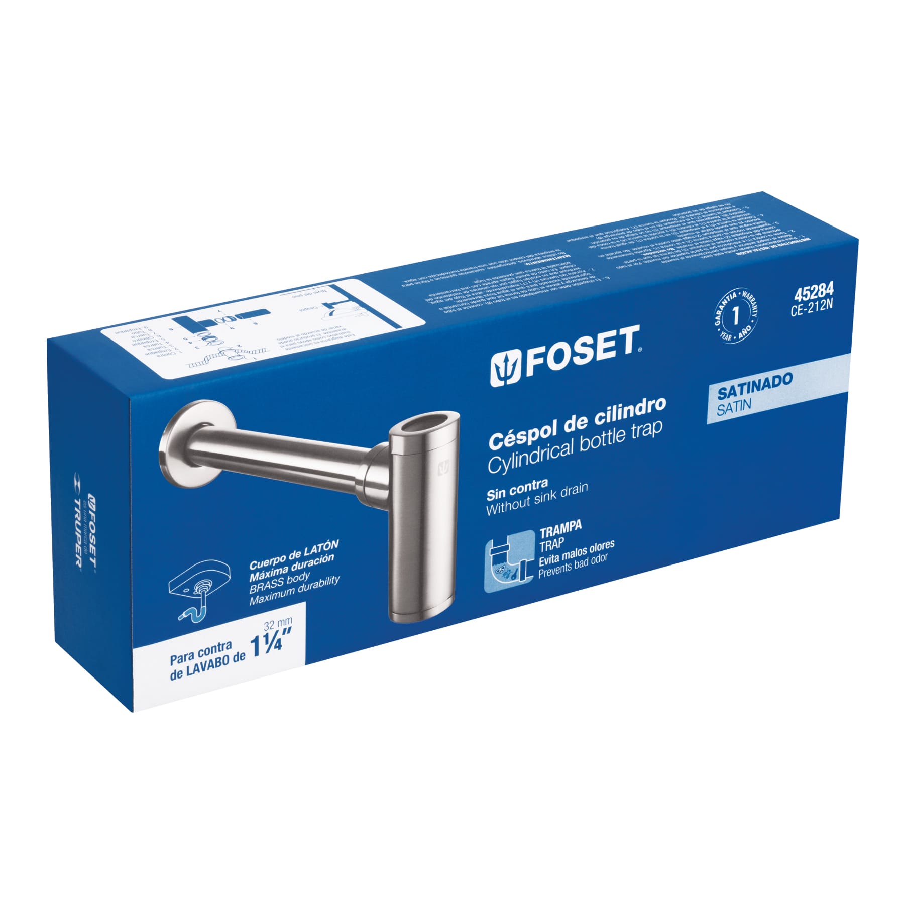 Céspol de bote minimalista 1 1/4', satín, para lavabo, Foset