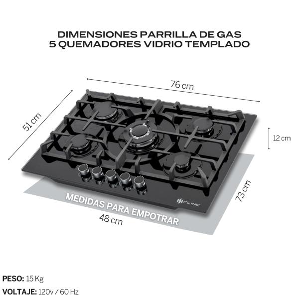 Combo parrilla de gas y campana extractora 80 cm | 5 quemadores | negra ...
