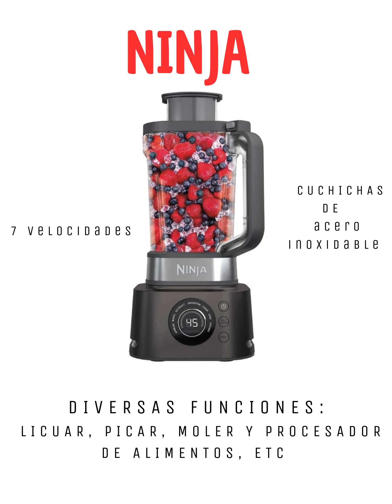 LICUADORA NINJA CO401 PROFESIONAL 7 EN 1 1LT GRIS