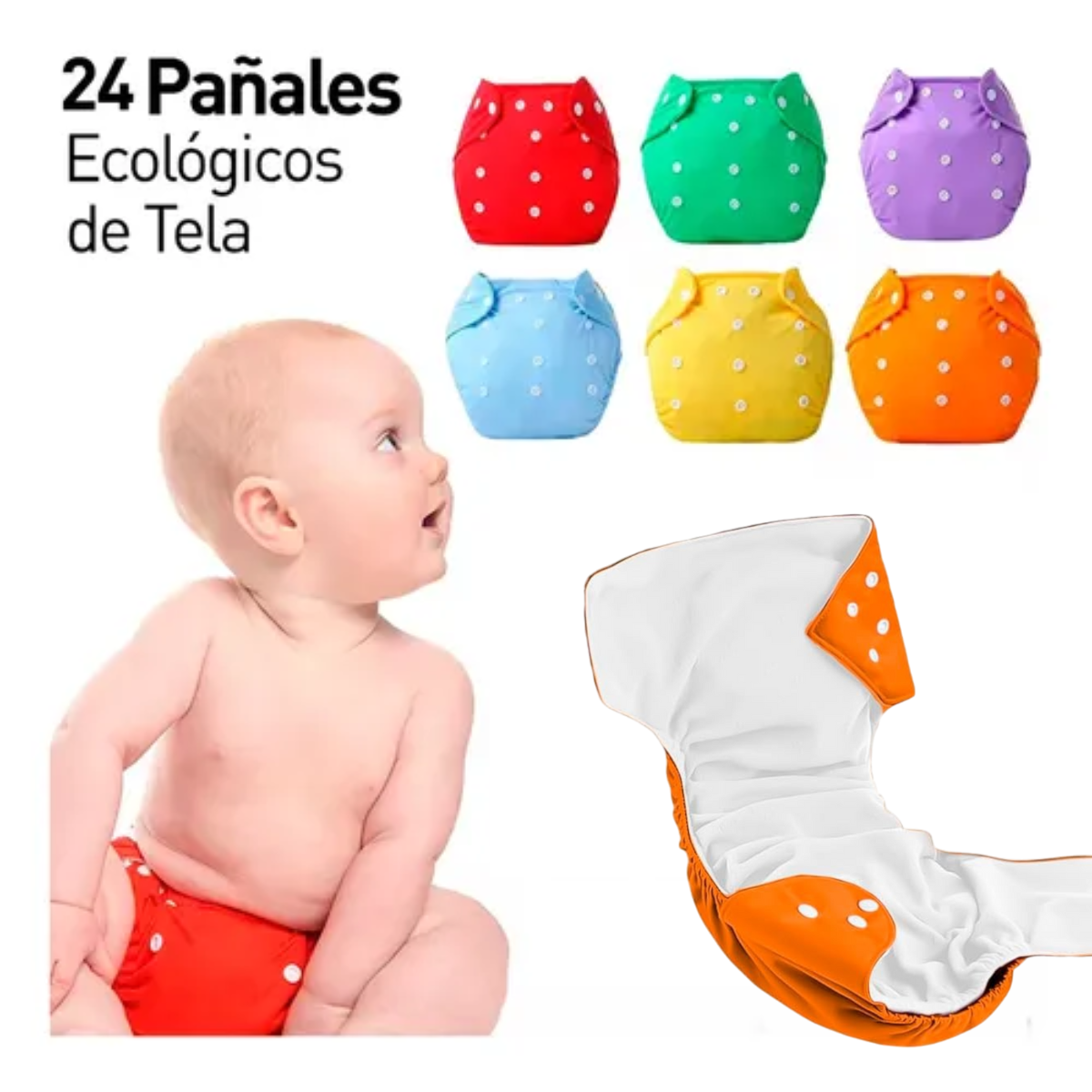 Paquete de 24 Pañales Ecológicos de Tela para Bebés de 0 a 3 Años de ...