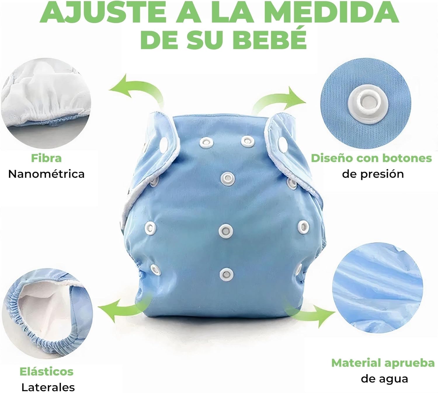 Paquete de 6 Pañales Ecológicos de Tela para Bebe Niño o Niña de 0 a 3 ...