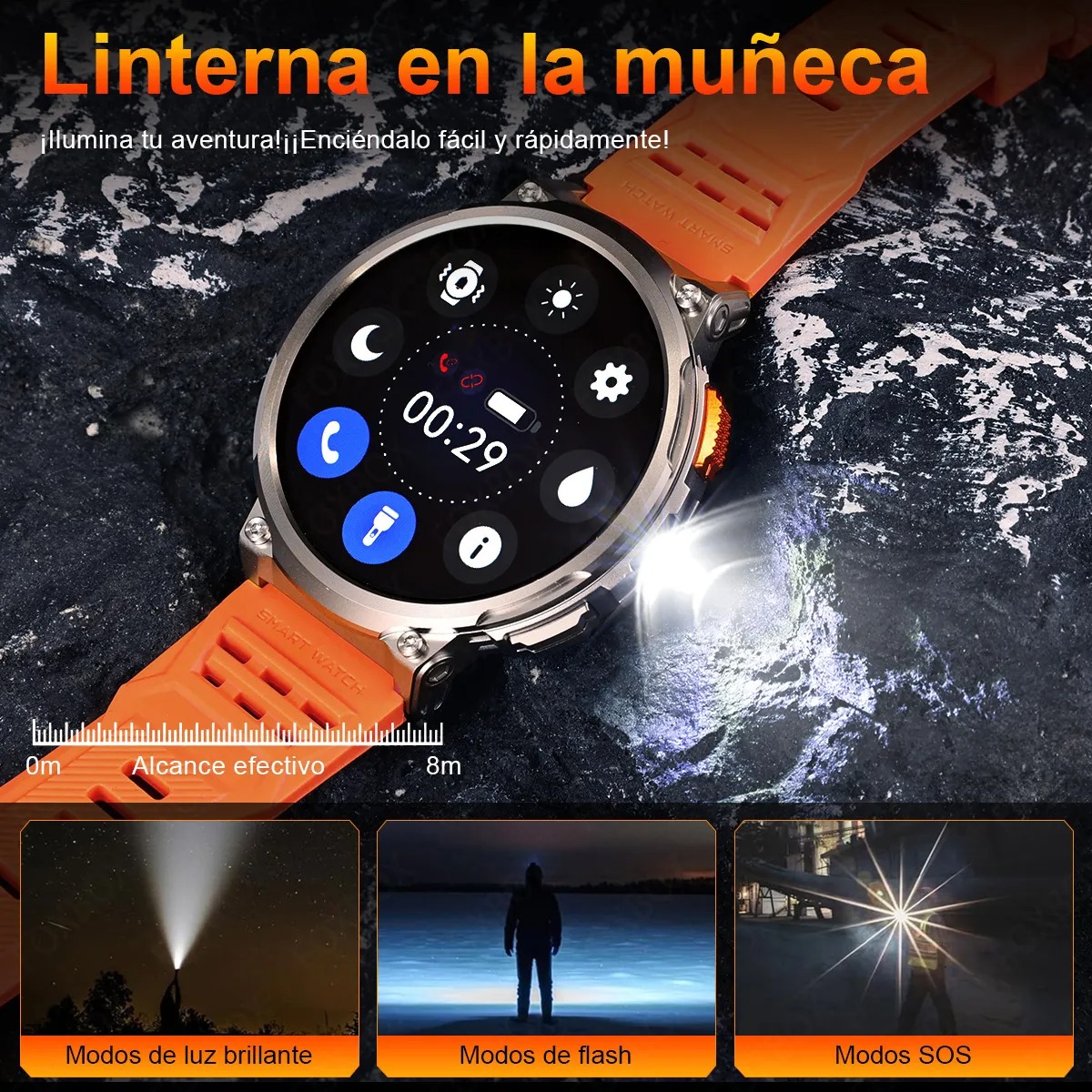 Reloj Inteligente Hombre Militar Linterna Llamada Smartwatch