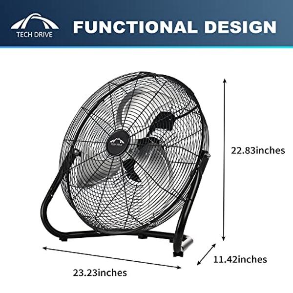 Tech Drive High Velocity Floor Fan, 20 inch Heavy Duty Metal Industrial ...