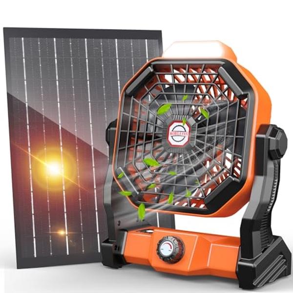 10400mAh Solar Fan, Camping Fan with Solar Panel, 7W 9-Inch ...