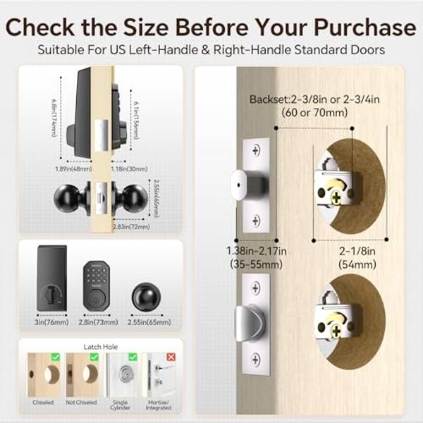 VCHOO Keyless Entry Door Lock with Handle App Control Door Locks for ...