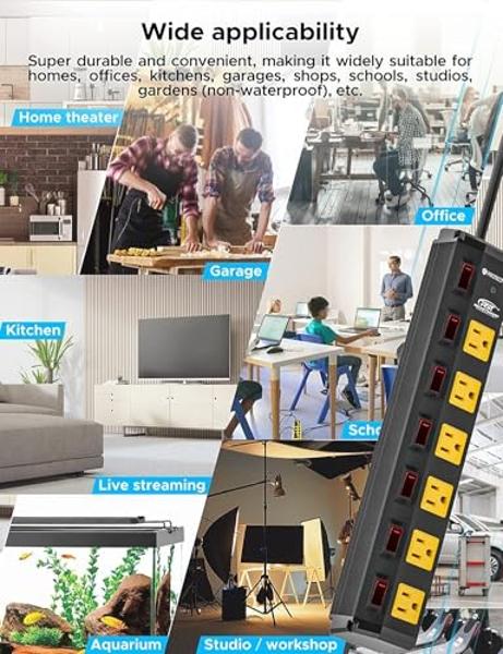 ZESEN 12 Outlet Long Power Strips Heavy Duty Garage Workshop Multi Wide Industrial Power Strip ...