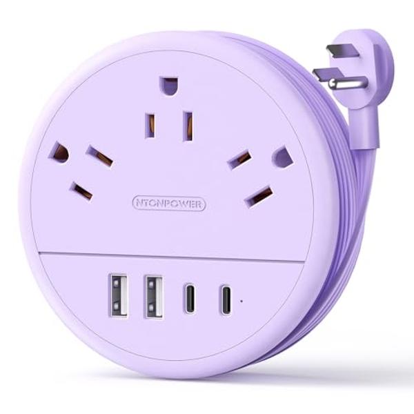NTONPOWER Purple Extension Cord with 3 AC Outlet 4 USB(2 USB C), 4FT ...