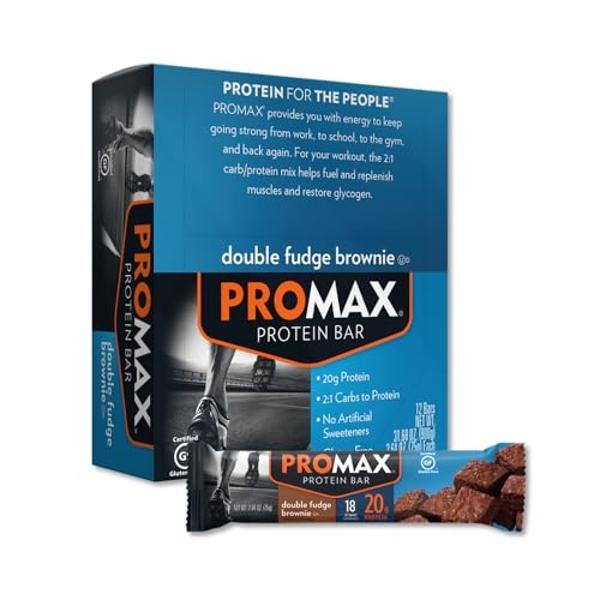 Promax Protein Bar, Double Fudge Brownie, 20g High Protein, Gluten Free ...