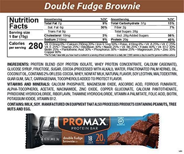 Promax Protein Bar, Double Fudge Brownie, 20g High Protein, Gluten Free ...