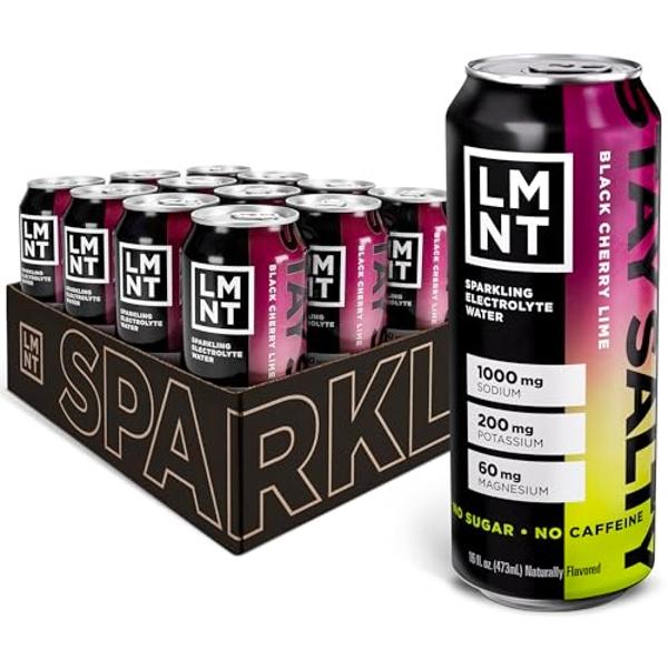LMNT Sparkling Electrolyte Drink - Black Cherry Lime | 12-Count