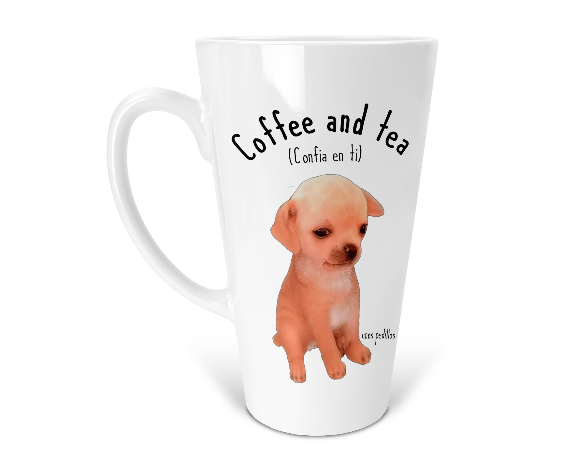 Taza Cónica blanca Perrito Kesi Coffe and Tea, Con fía en ti | perro ...