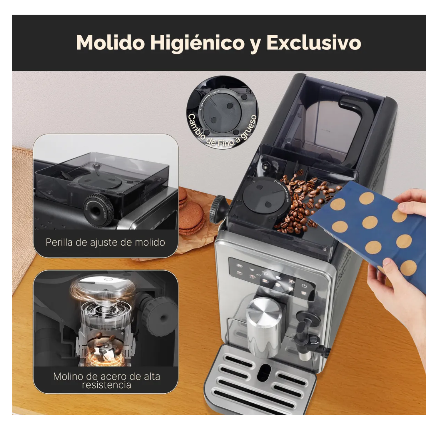Cafetera Espresso 9 en 1 Superautomática con Molino, Espumador y ...