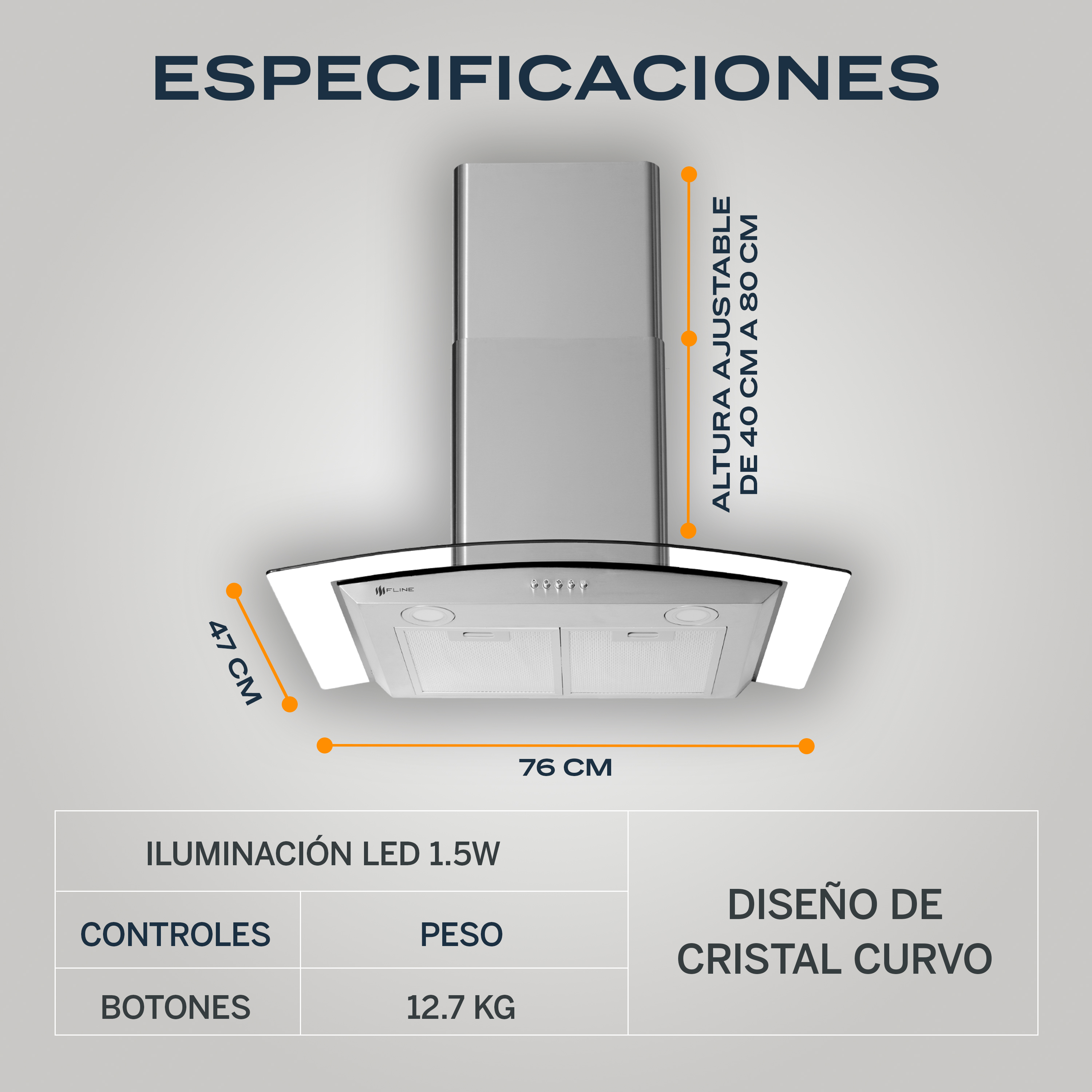 FLINE Combo parrilla de gas y campana extractora 76 cm Pared Botones ...