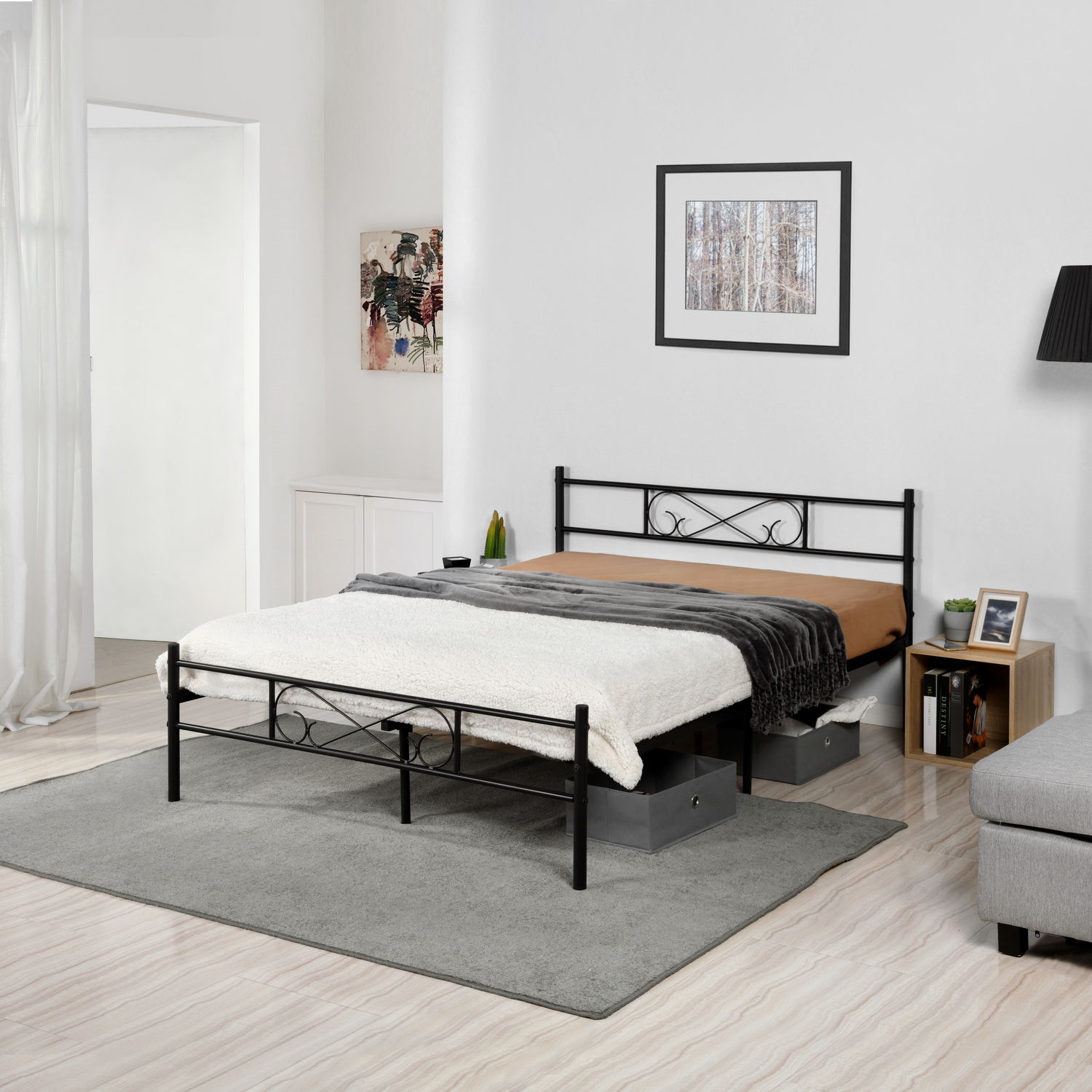 Cama Matrimonial Metal Base De Cama Negro 197x141cm