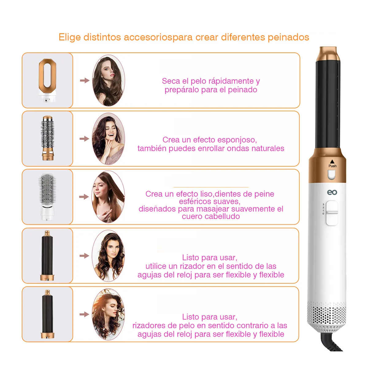 Cepillo Secadora De Cabello 5 En 1 Cepillo Alaciador Electrico