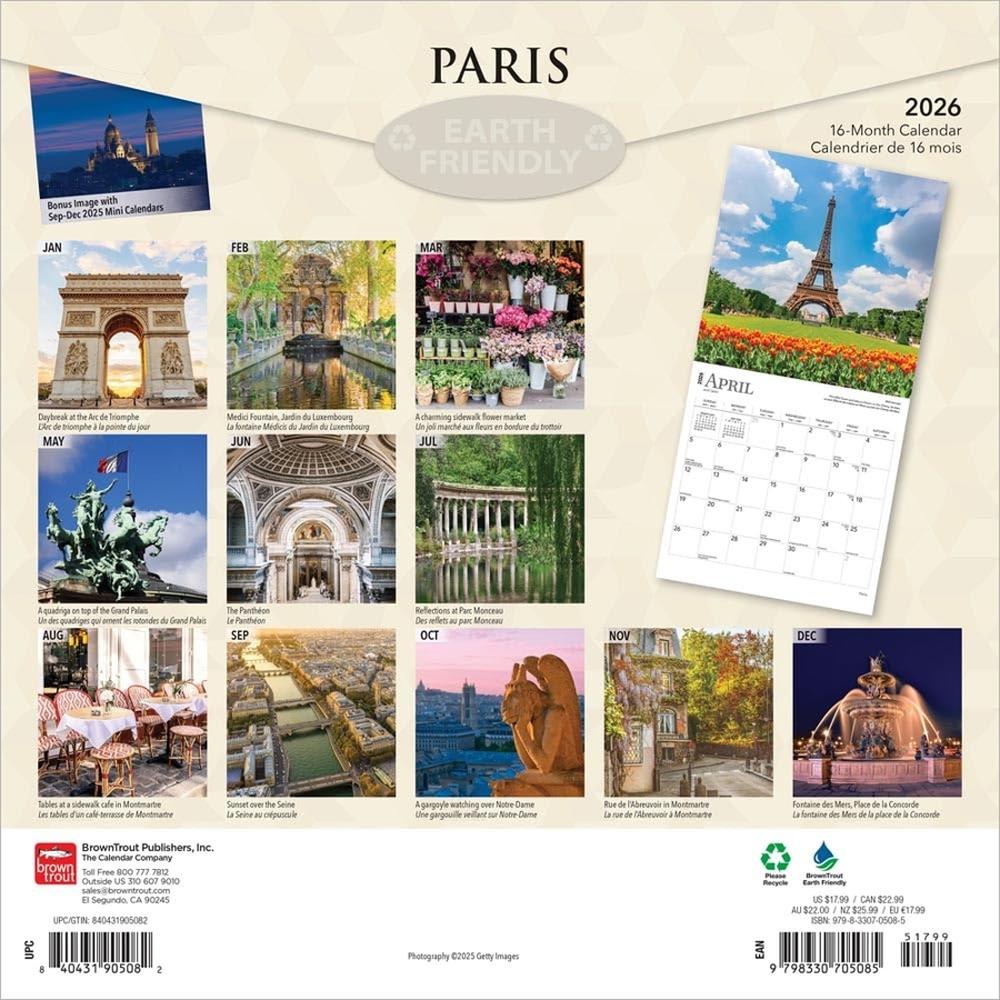 Calendario: Paris 2026 Square Flap English French Foil