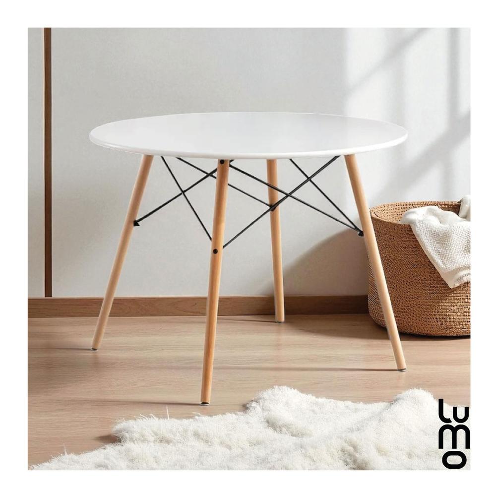 Mesa Eames Redonda 80 CM Blanca con Madera