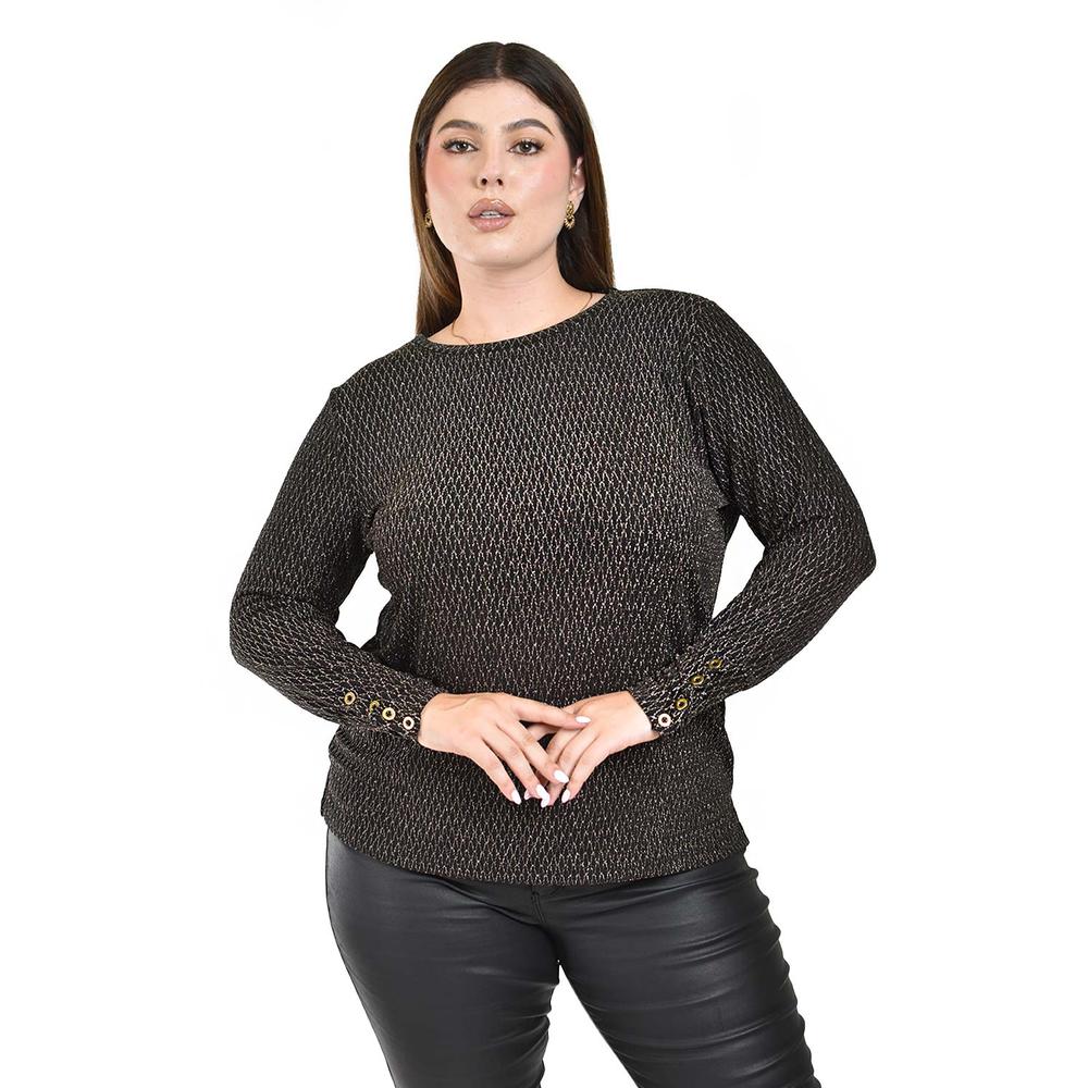 Blusa con patron geometrico Roman Fashion /Tallas Extras, 5109 (Dorado)