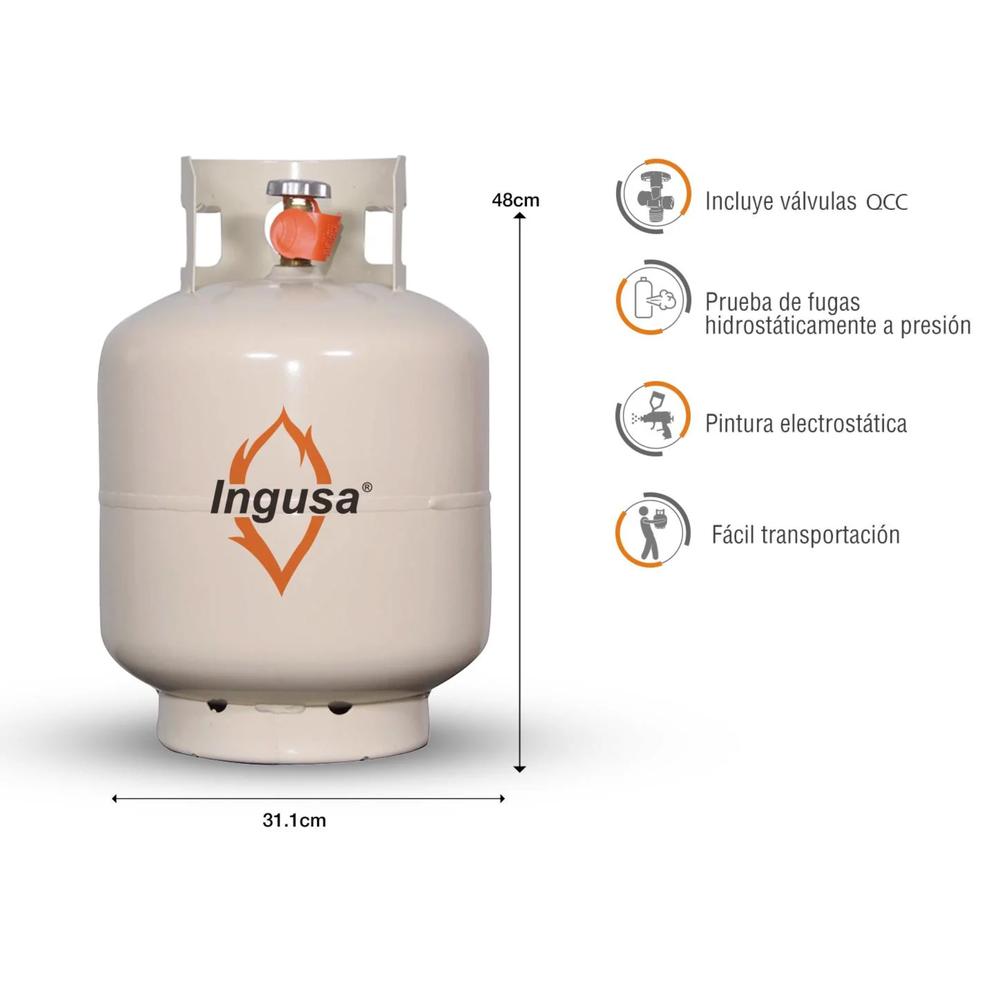 CILINDRO PARA GAS LP 10 KGS PORTATIL VÁLVULA QCC AMERICANA INGUSA