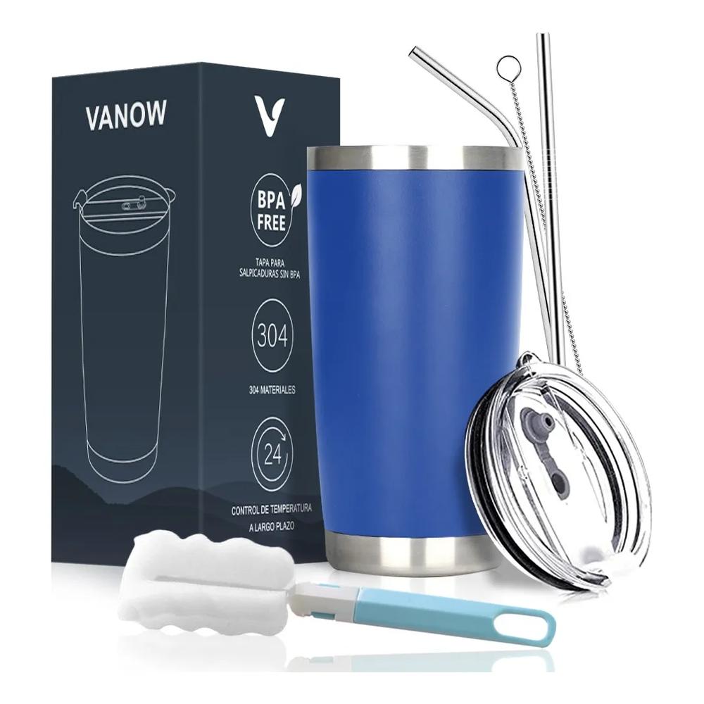 Termo Acero Inoxidable Vanow 20oz Popote+Cepillo Azul