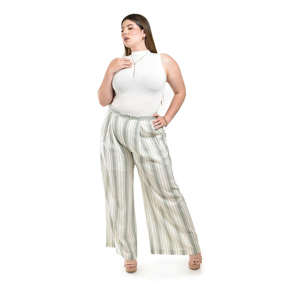 Pantalon palazzo a rayas Roman Fashion /Tallas Extras, 7164 (Pistache)
