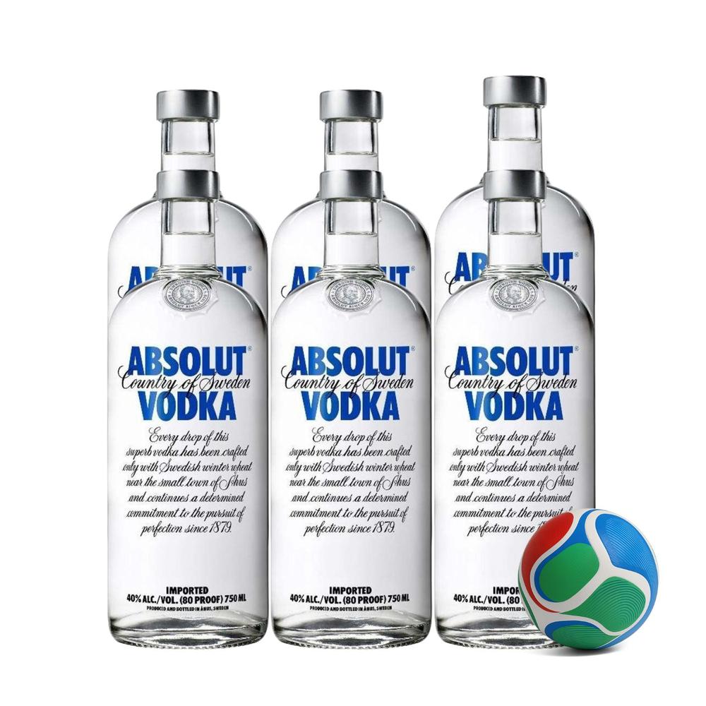 6 Vodka Absolut Blue 750 ml + Balón Mini