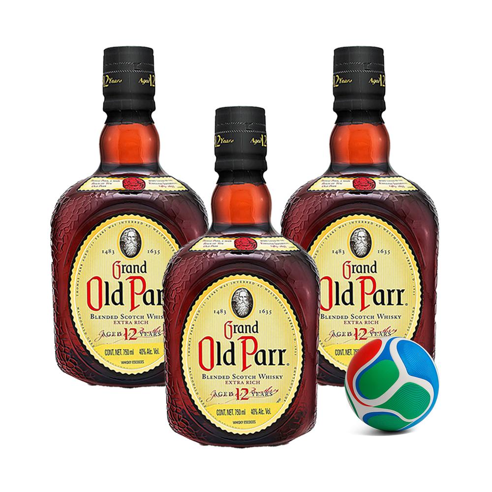 3 Whisky Grand Old Parr 12 años Blend 750 ml + Balón Mini
