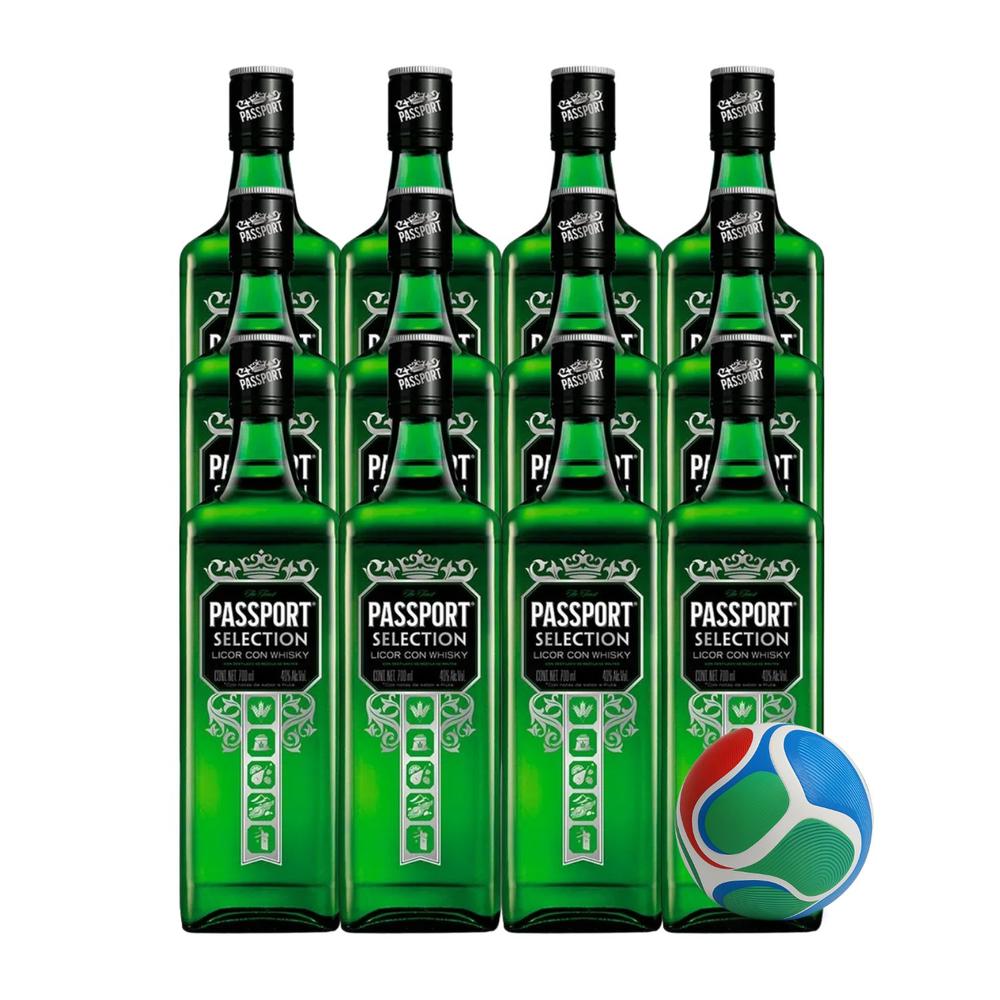 12 Licor Con Whisky Passport Selection 700 ml + Balón Mini