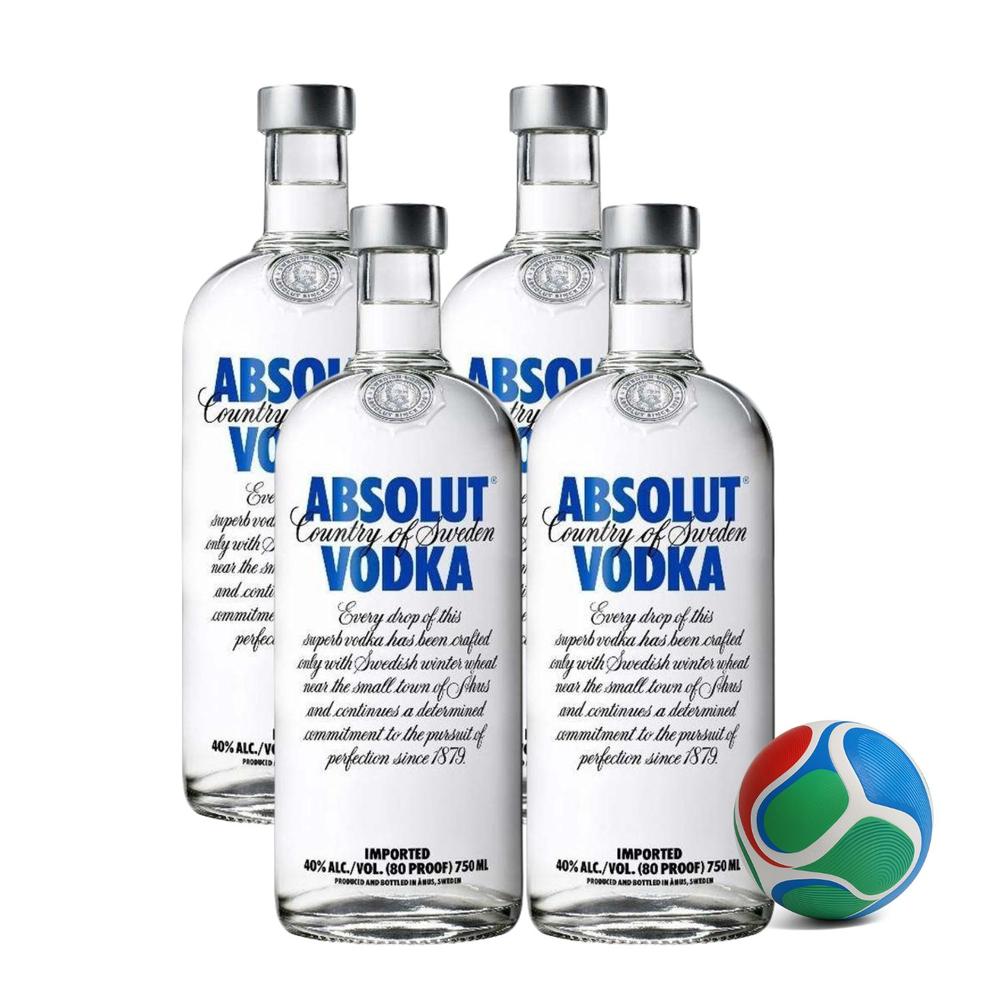 4 Vodka Absolut Blue 750 ml + Balón Mini